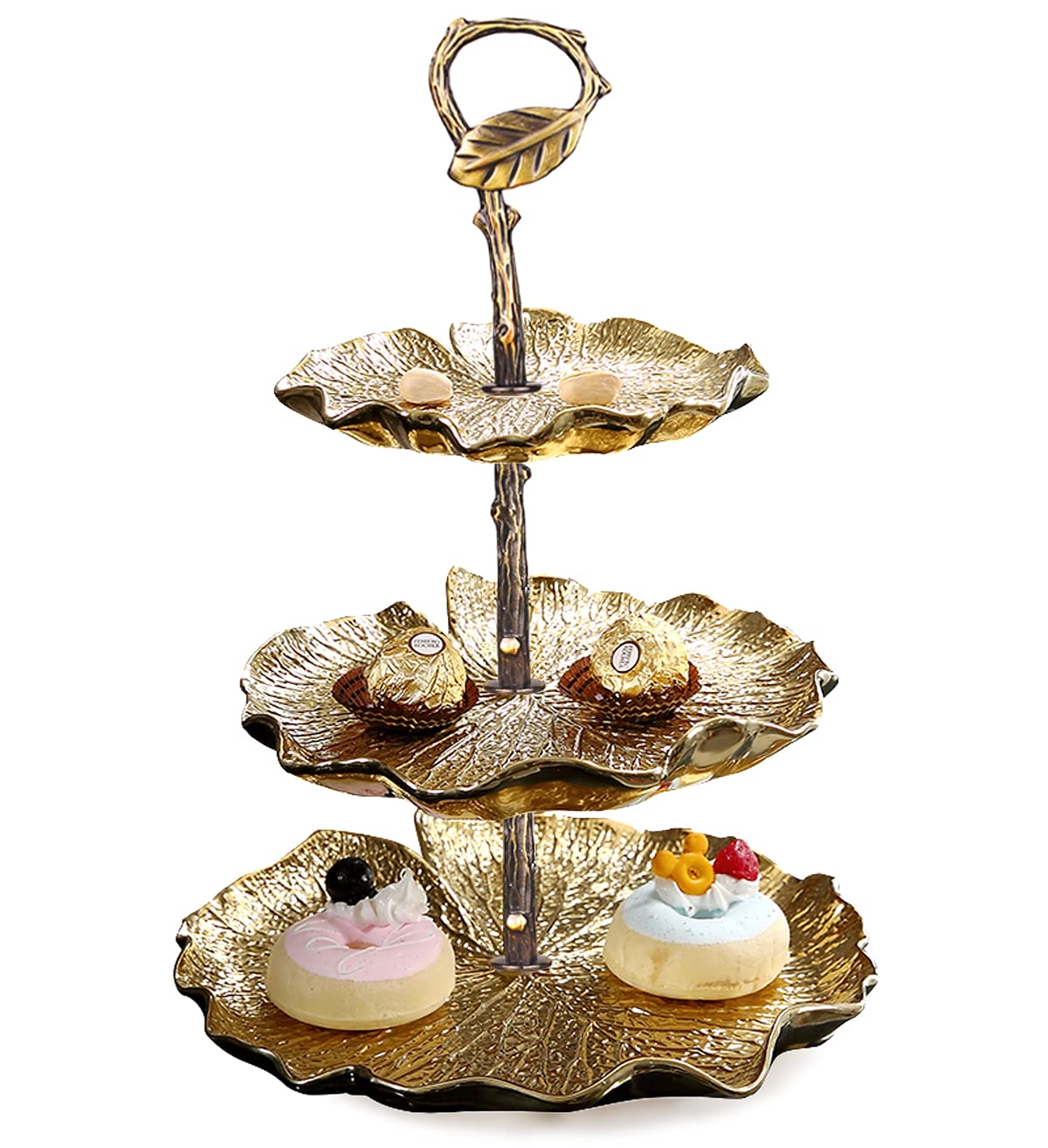 3-Tier 13.5’’ Cupcake Stand Hardware Fittings, Metal Mold Crown Holder DIY Making for Fruit Plate Cake Stand Snack Tray Replacement Parts for Tea Party Wedding Decoration (6 Sets - Retro Gold Leaf)