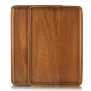 2 pcs solid acacia wood serving trays rectangular wooden serving platters natural wooden boards for bar coffee party 13 * 9 inch