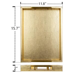 MAONAME Gold Serving Tray with Handles, 15.7 x 11.8 Inch Decorative Trays for Coffee Table, Rectangle Serving Tray and Modern Ottoman Trays for Living Room, Vanity, Kitchen, Bright Gold