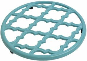 cast iron trivet for serving hot pots, pans, holder lattice beautiful countertop decor heat resistant turquoise