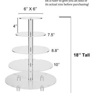 Jusalpha 5 Tier Circle Cupcake Stand With Light - Premium Cupcake Holder - Acrylic Cupcake Tower - Ideal for Weddings Birthday Parties, Candy Bar Decor 5RF-S (LED Light Option: Battery)