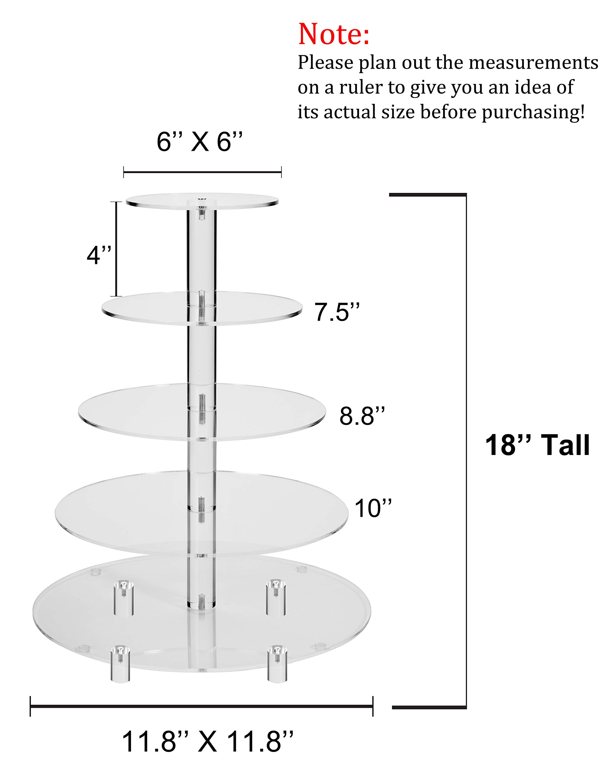 Jusalpha 5 Tier Circle Cupcake Stand With Light - Premium Cupcake Holder - Acrylic Cupcake Tower - Ideal for Weddings Birthday Parties, Candy Bar Decor 5RF-S (LED Light Option: Battery)