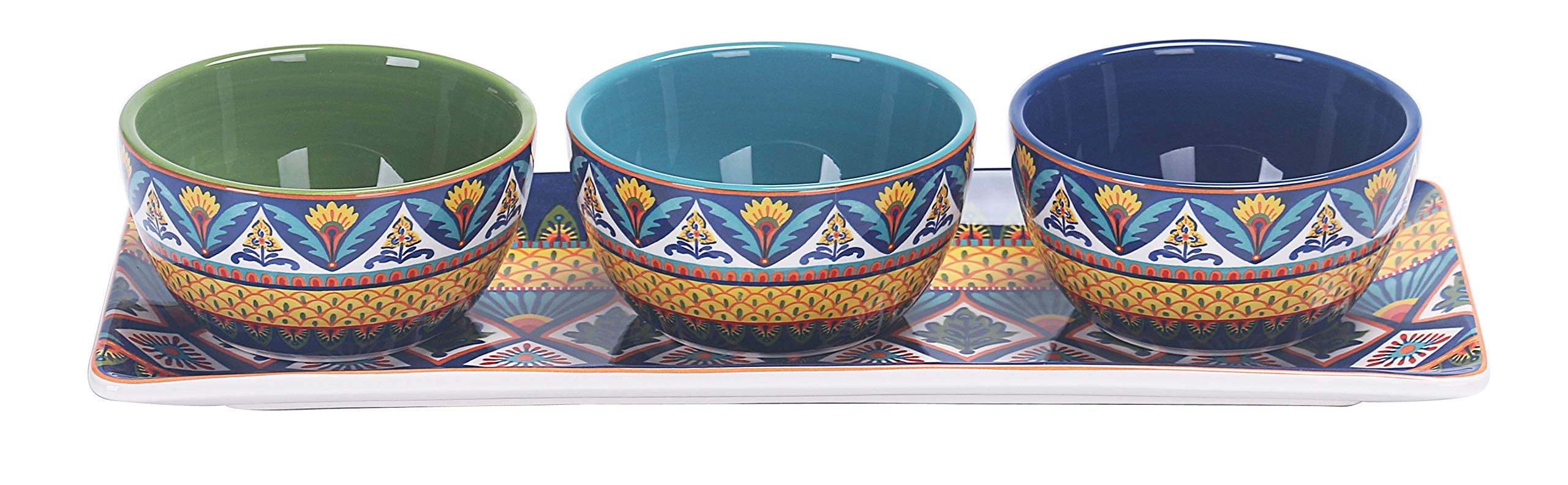 Bico Havana Ceramic Dipping Bowl Set (9oz bowls with 14 inch platter), for Sauce, Nachos, Snacks, Microwave & Dishwasher Safe