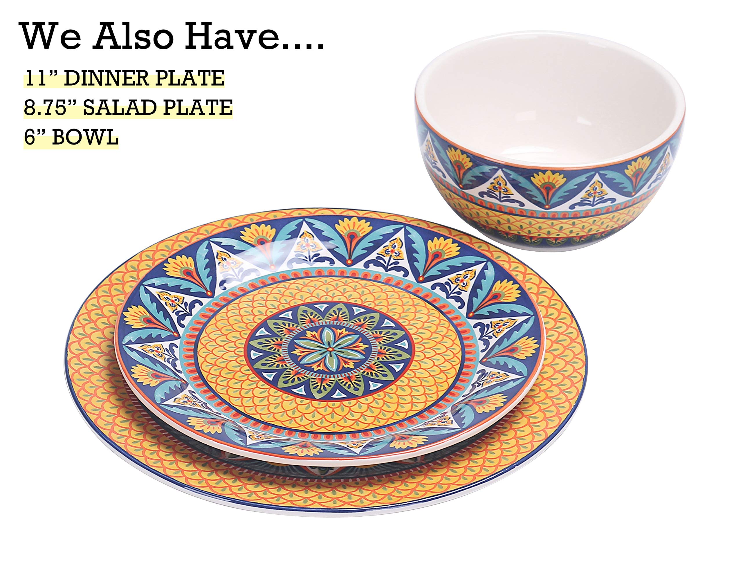 Bico Havana Ceramic Dipping Bowl Set (9oz bowls with 14 inch platter), for Sauce, Nachos, Snacks, Microwave & Dishwasher Safe