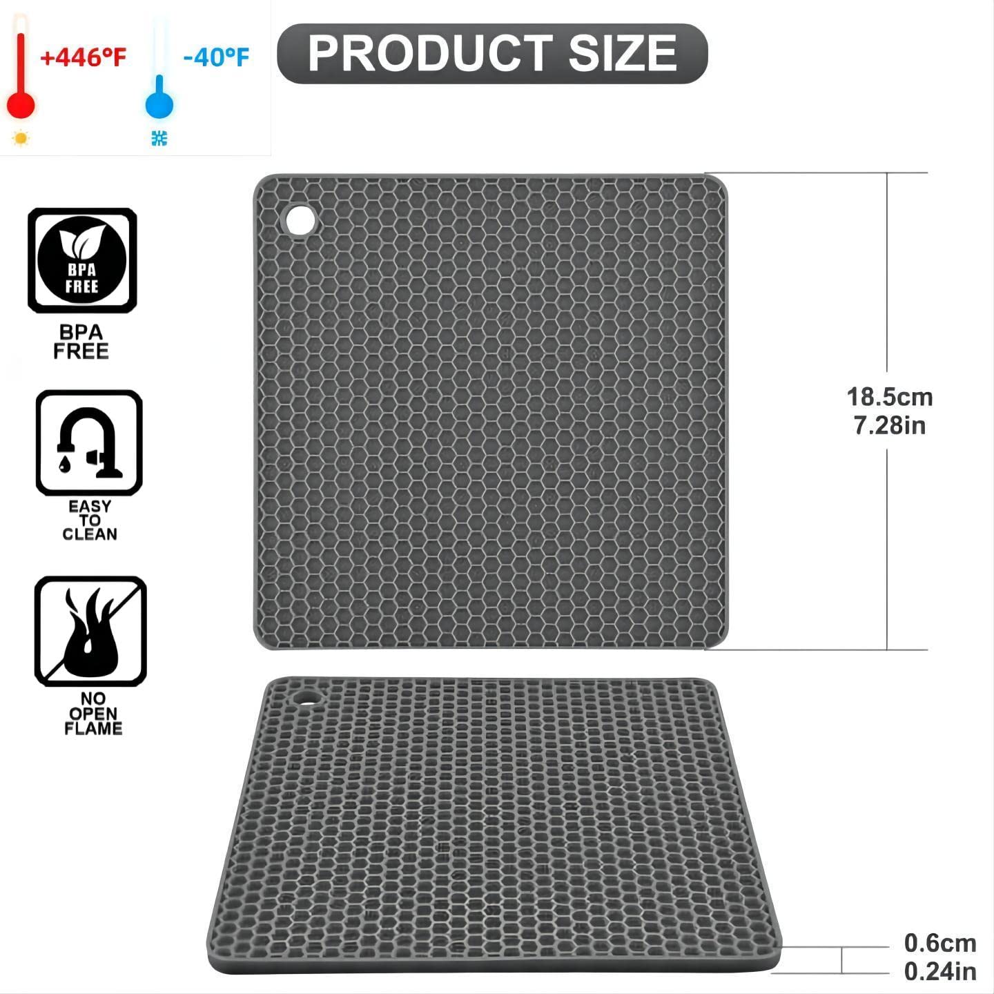 Hotsyang Trivets for Hot Dishes, Silicone Trivets for Hot Pots and Pans, Trivets for Granite Countertops, Silicone Mats for Kitchen Counter, Silicone Hot Pads Pot Holders, hot Pads Square Grey 6 Pack