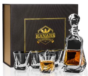 kanars ultra clarity crystal glasses whiskey decanter set, premium liquor decanter with 4 liquor tumblers for bourbon scotch whisky rum vodka alcohol