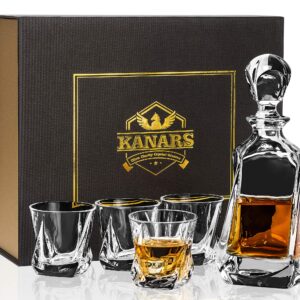 KANARS ULTRA CLARITY CRYSTAL GLASSES Whiskey Decanter Set, Premium Liquor Decanter with 4 Liquor Tumblers for Bourbon Scotch Whisky Rum Vodka Alcohol