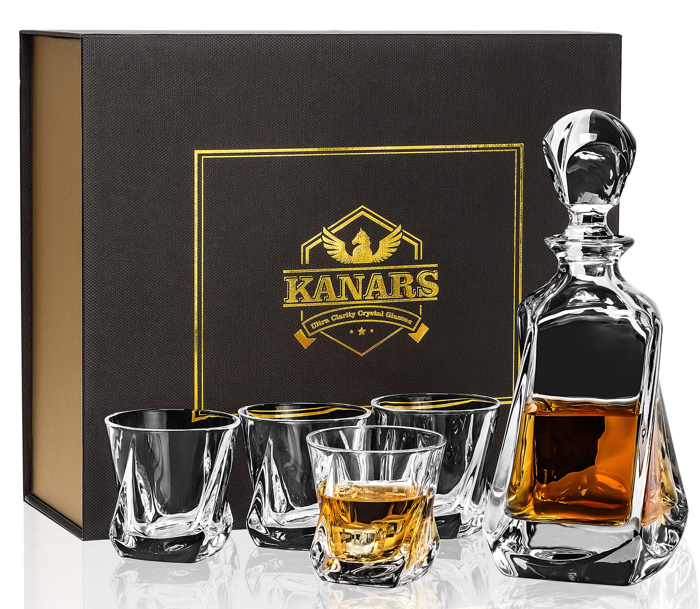 KANARS ULTRA CLARITY CRYSTAL GLASSES Whiskey Decanter Set, Premium Liquor Decanter with 4 Liquor Tumblers for Bourbon Scotch Whisky Rum Vodka Alcohol