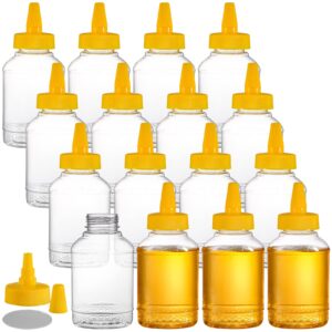 zeayea 16 pack 13 oz plastic honey bottle, empty honey jars with leak proof twist top caps, clear squeeze honey container dispenser for storing and dispensing