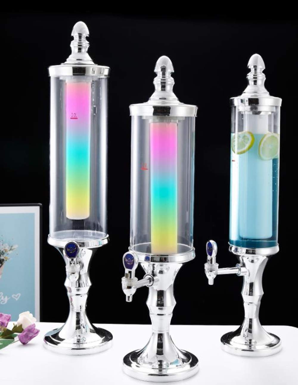 NOMAL Tabletop Wine Beer Tower Beverage Juice Dispenser with LED Colorful Shinning Lights for Bar Party Restaurant KTV Barbecue Restaurant (Silver,1.5L)