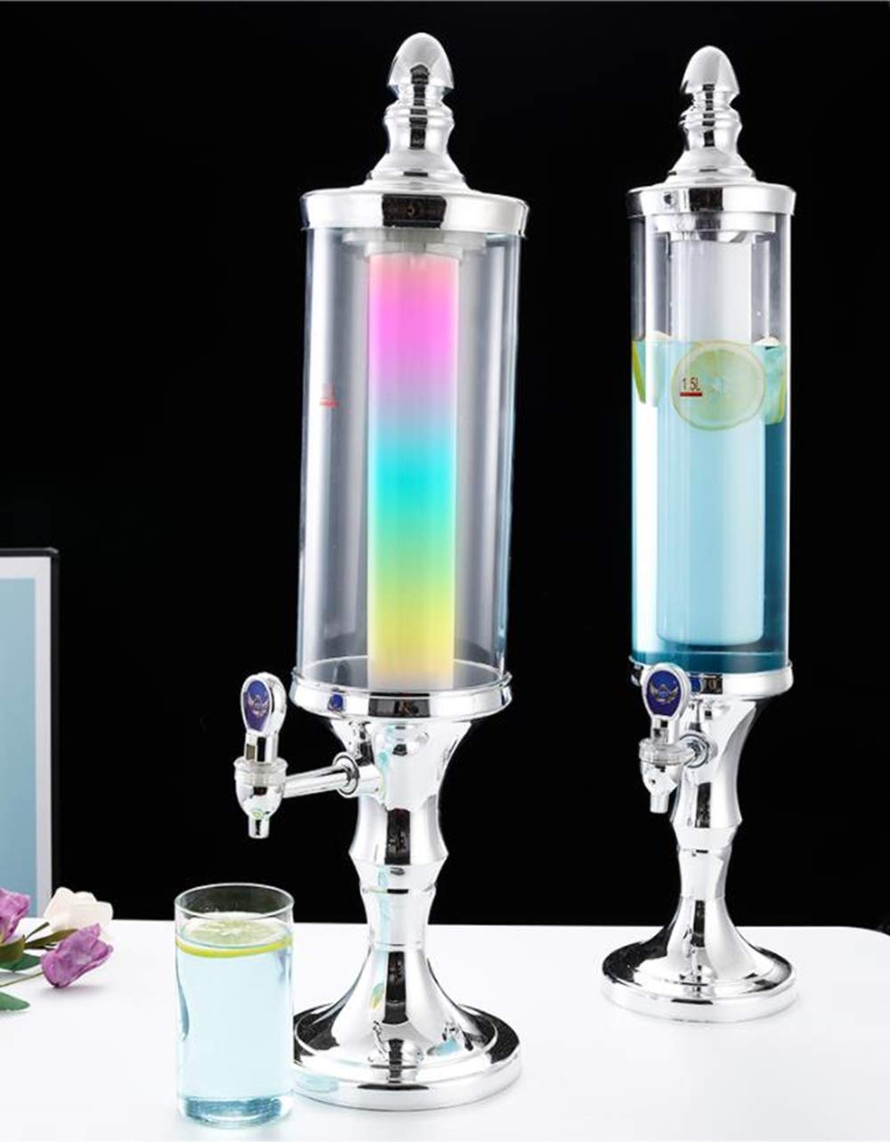 NOMAL Tabletop Wine Beer Tower Beverage Juice Dispenser with LED Colorful Shinning Lights for Bar Party Restaurant KTV Barbecue Restaurant (Silver,1.5L)