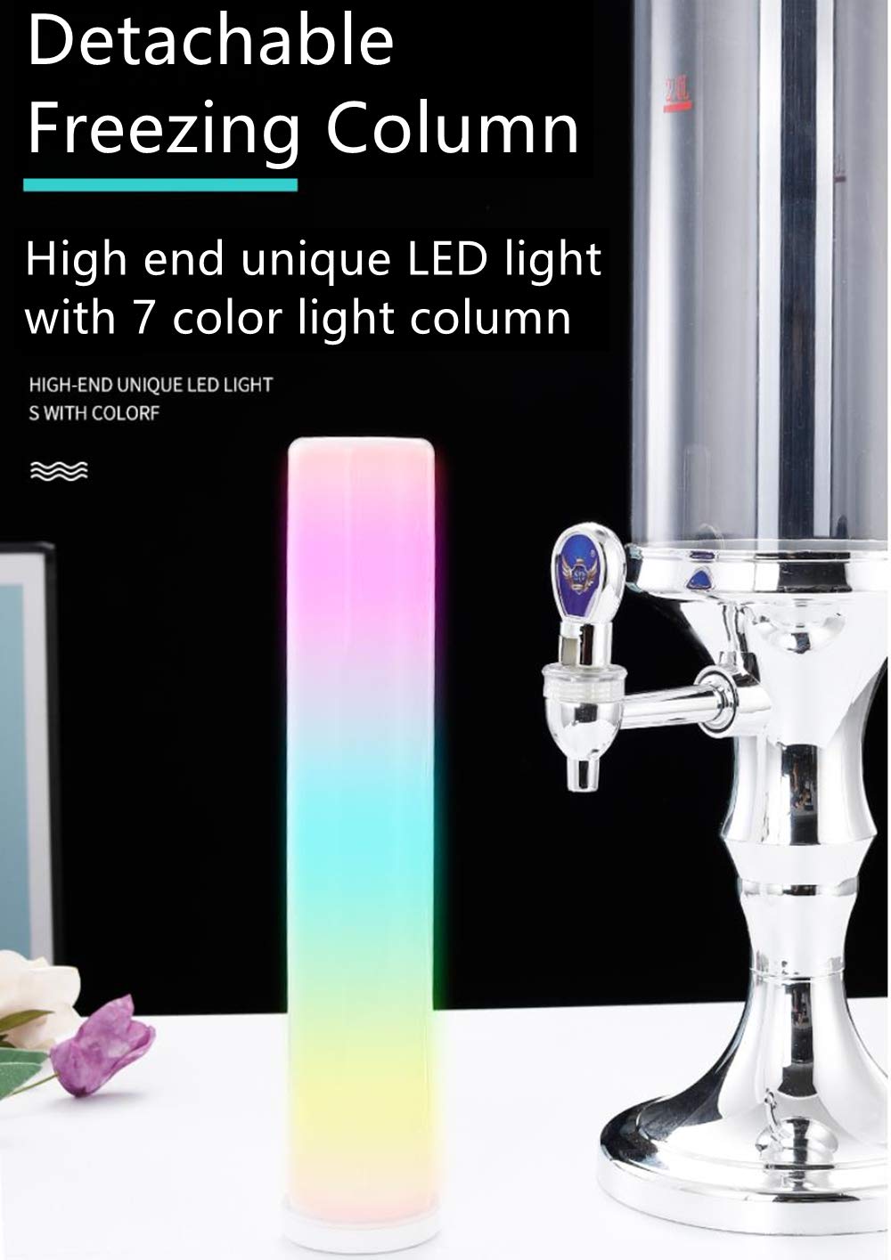 NOMAL Tabletop Wine Beer Tower Beverage Juice Dispenser with LED Colorful Shinning Lights for Bar Party Restaurant KTV Barbecue Restaurant (Silver,1.5L)