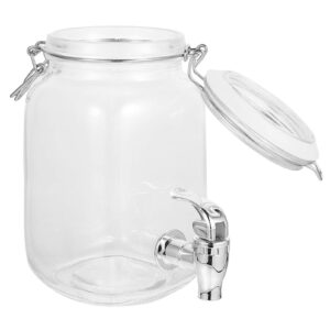 Tofficu 1L Tea Mason Jar Glass Beverage Dispenser with Locking Lid and Spigot Ice Cylinder and Fruit Infuser Juice Container for Water Juice Beer Wine Liquor