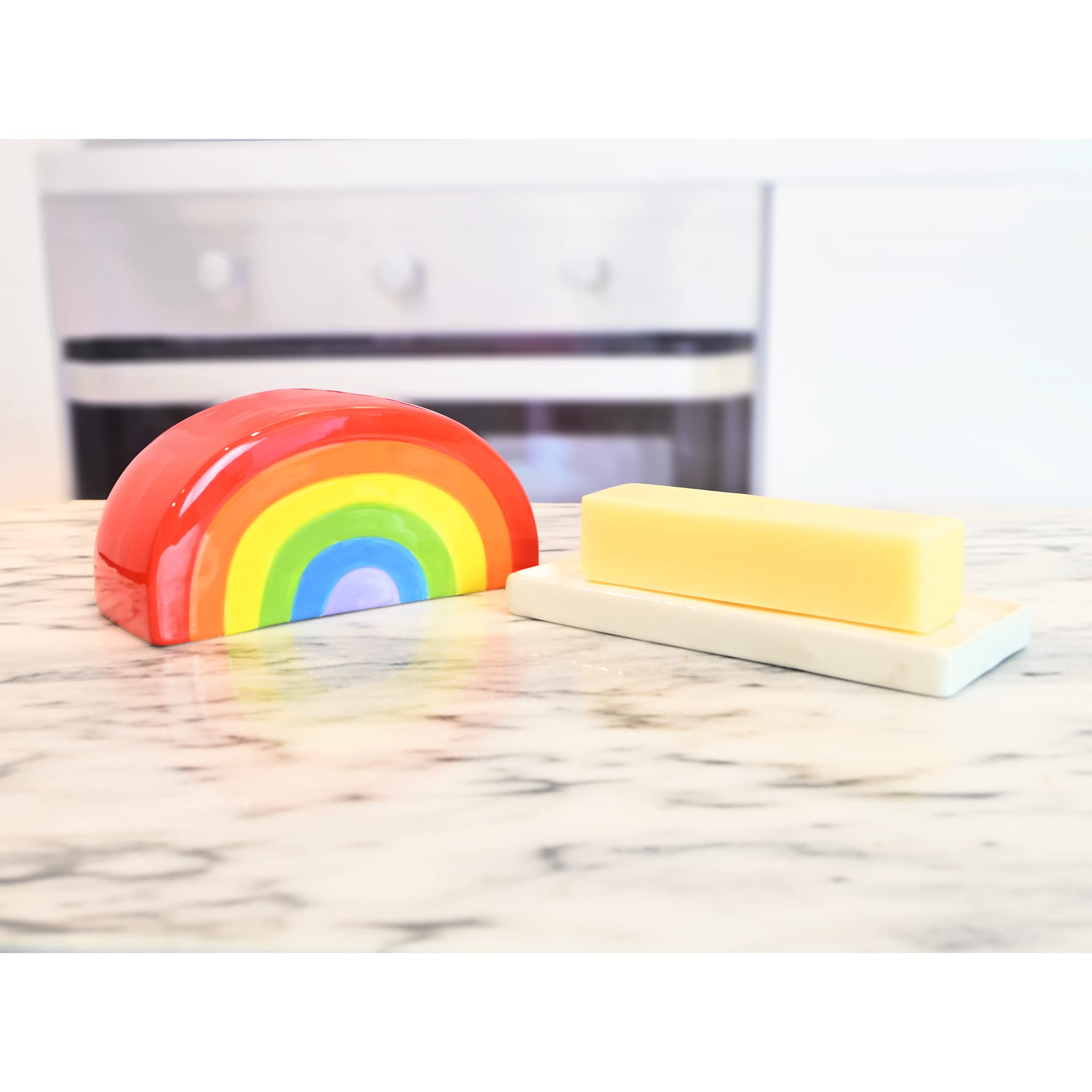 Rainbow Ceramic Lidded Butter Dish