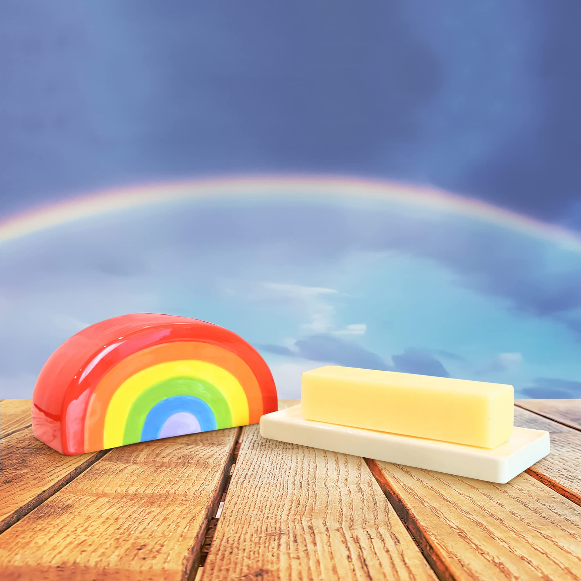 Rainbow Ceramic Lidded Butter Dish