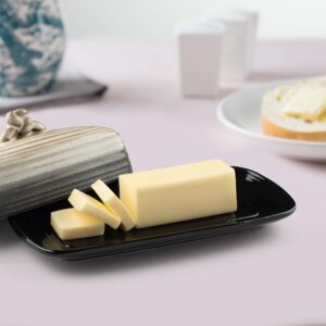 Ceramic Butter Dish w Handle Cover and Plate 2-Piece Combo Dark, Contemporary Kitchen Décor Decorative, Modern Design for Kitchen, Dining Room (Midnight)