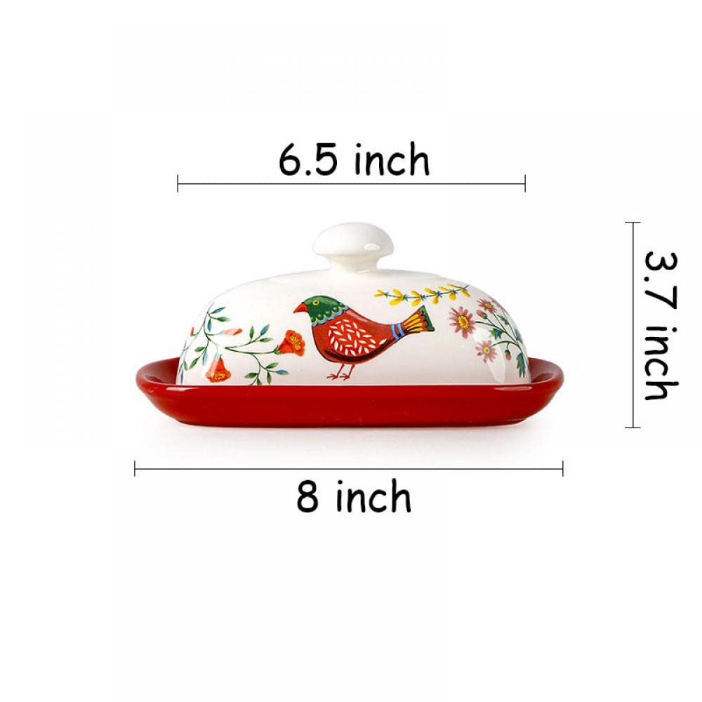 Sizikato Classic Porcelain Butter Dish with Lid, Beautiful Flower and Bird Pattern