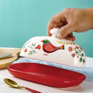 Sizikato Classic Porcelain Butter Dish with Lid, Beautiful Flower and Bird Pattern