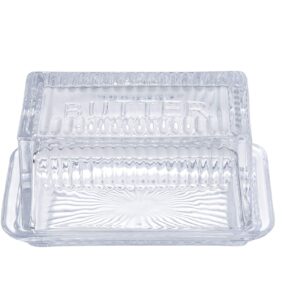 Tablecraft Double Dish, Clear Glass, Embossed Butter, 6.5 x 4 x 3.5