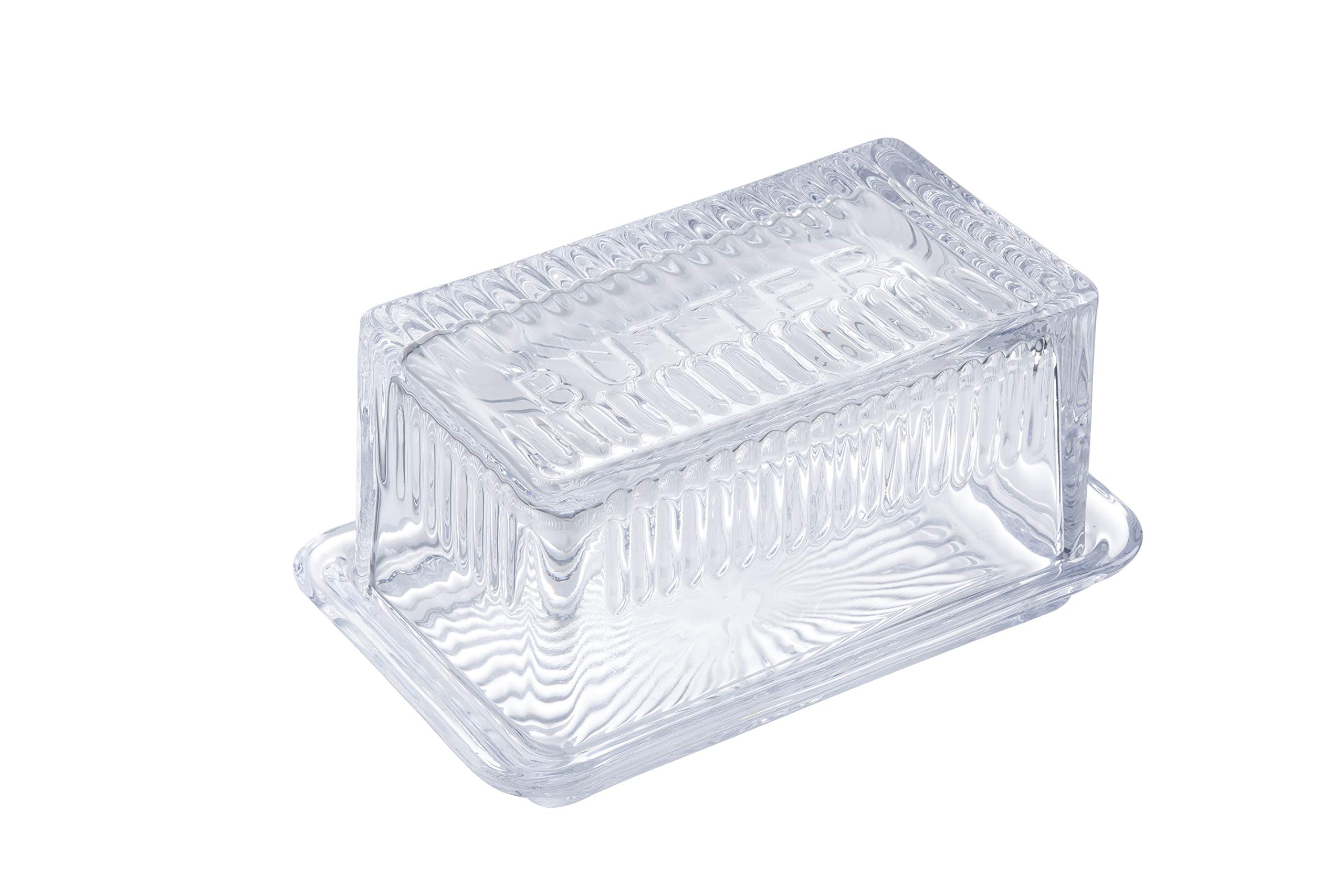 Tablecraft Double Dish, Clear Glass, Embossed Butter, 6.5 x 4 x 3.5