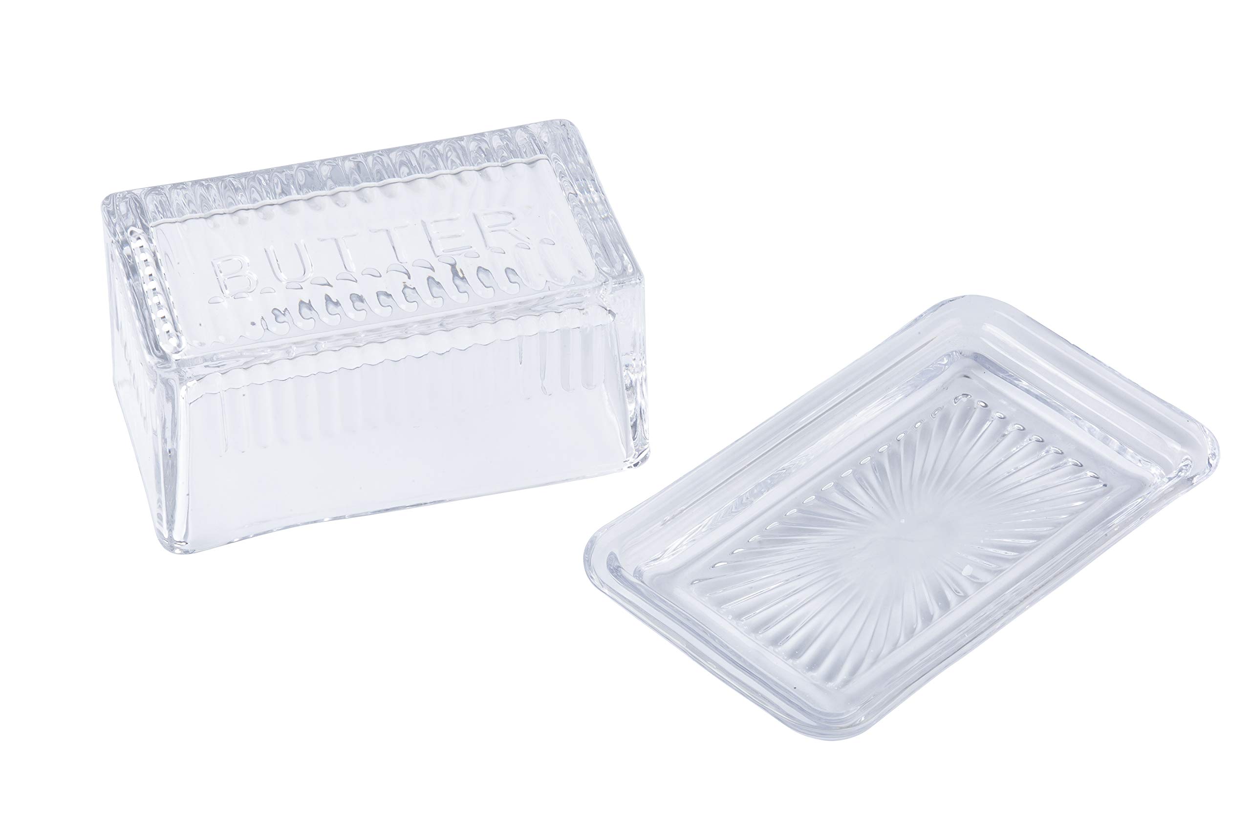 Tablecraft Double Dish, Clear Glass, Embossed Butter, 6.5 x 4 x 3.5