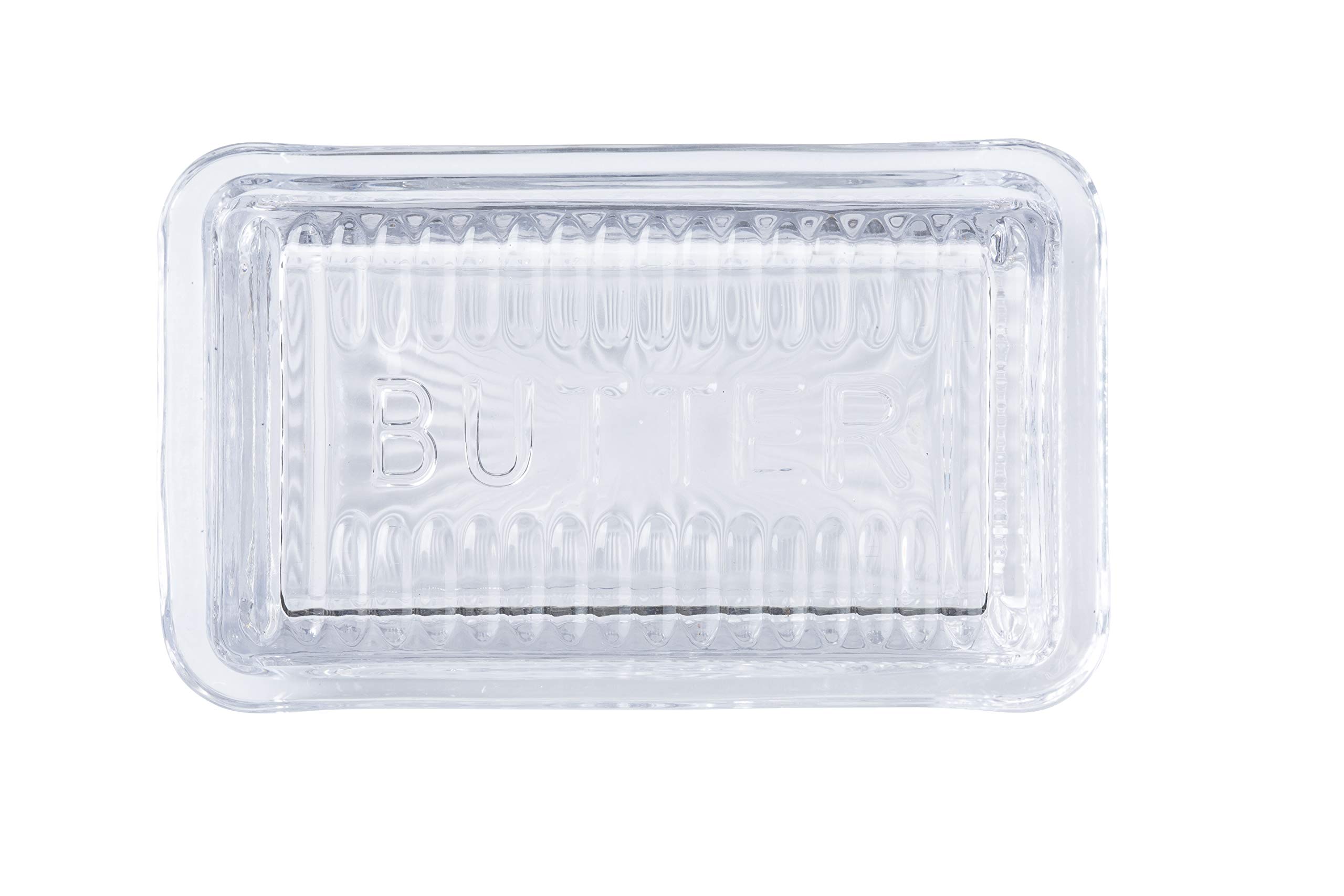 Tablecraft Double Dish, Clear Glass, Embossed Butter, 6.5 x 4 x 3.5