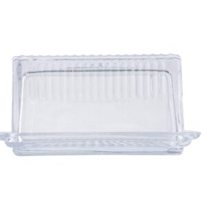 Tablecraft Double Dish, Clear Glass, Embossed Butter, 6.5 x 4 x 3.5