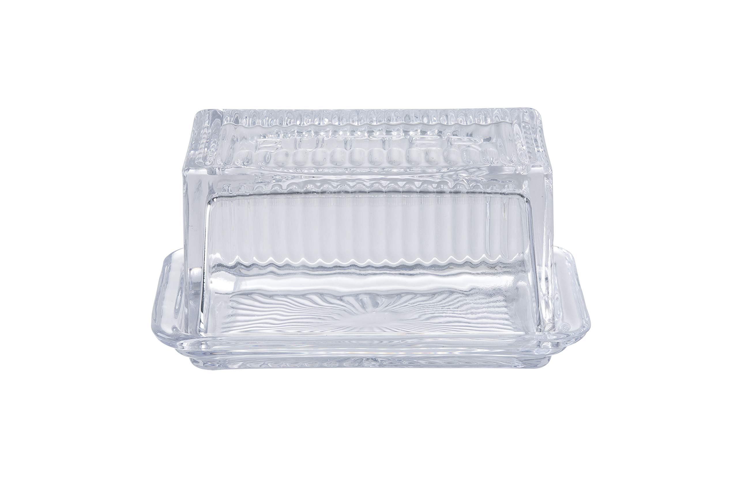 Tablecraft Double Dish, Clear Glass, Embossed Butter, 6.5 x 4 x 3.5