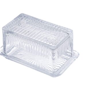 Tablecraft Double Dish, Clear Glass, Embossed Butter, 6.5 x 4 x 3.5