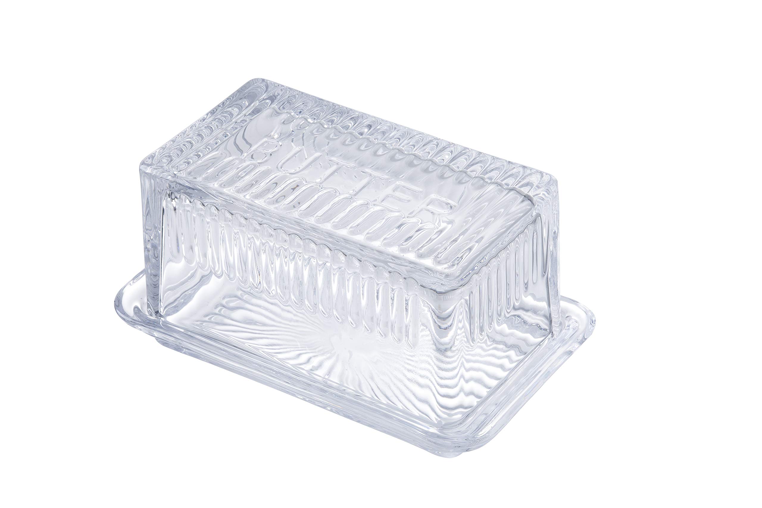 Tablecraft Double Dish, Clear Glass, Embossed Butter, 6.5 x 4 x 3.5