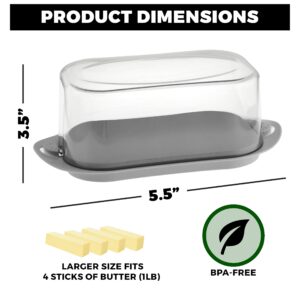 Plastic Butter Dish With Lid, Easy One Hand Slicing Butter Holder, A Perfect butter keeper For Fridge, - Locking Lid - Dishwasher Safe