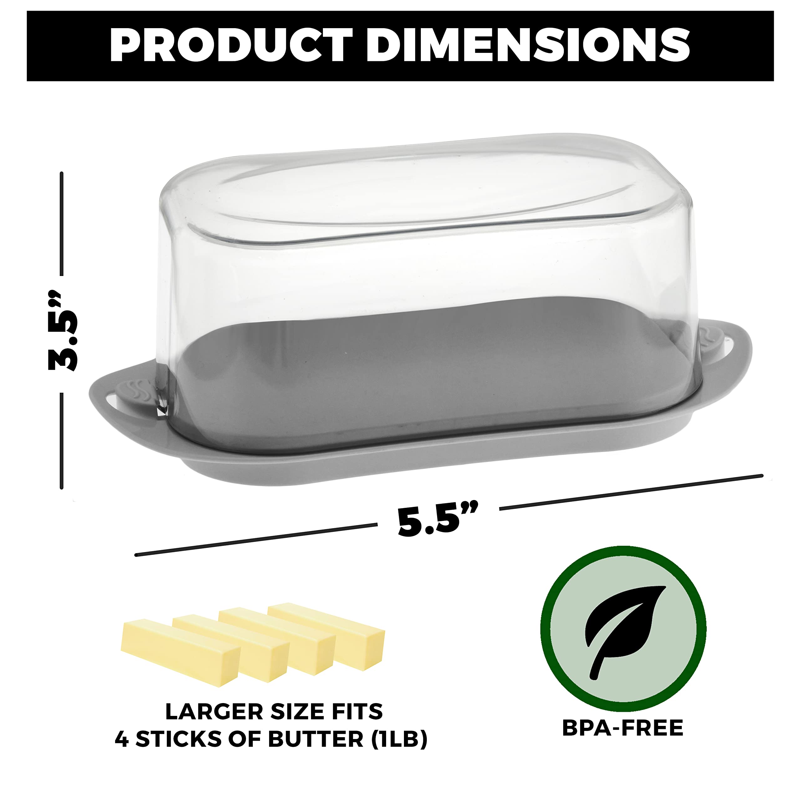 Plastic Butter Dish With Lid, Easy One Hand Slicing Butter Holder, A Perfect butter keeper For Fridge, - Locking Lid - Dishwasher Safe