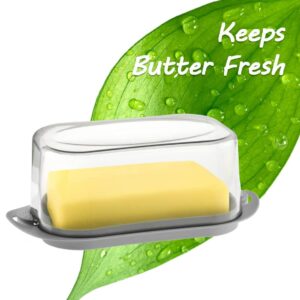 Plastic Butter Dish With Lid, Easy One Hand Slicing Butter Holder, A Perfect butter keeper For Fridge, - Locking Lid - Dishwasher Safe