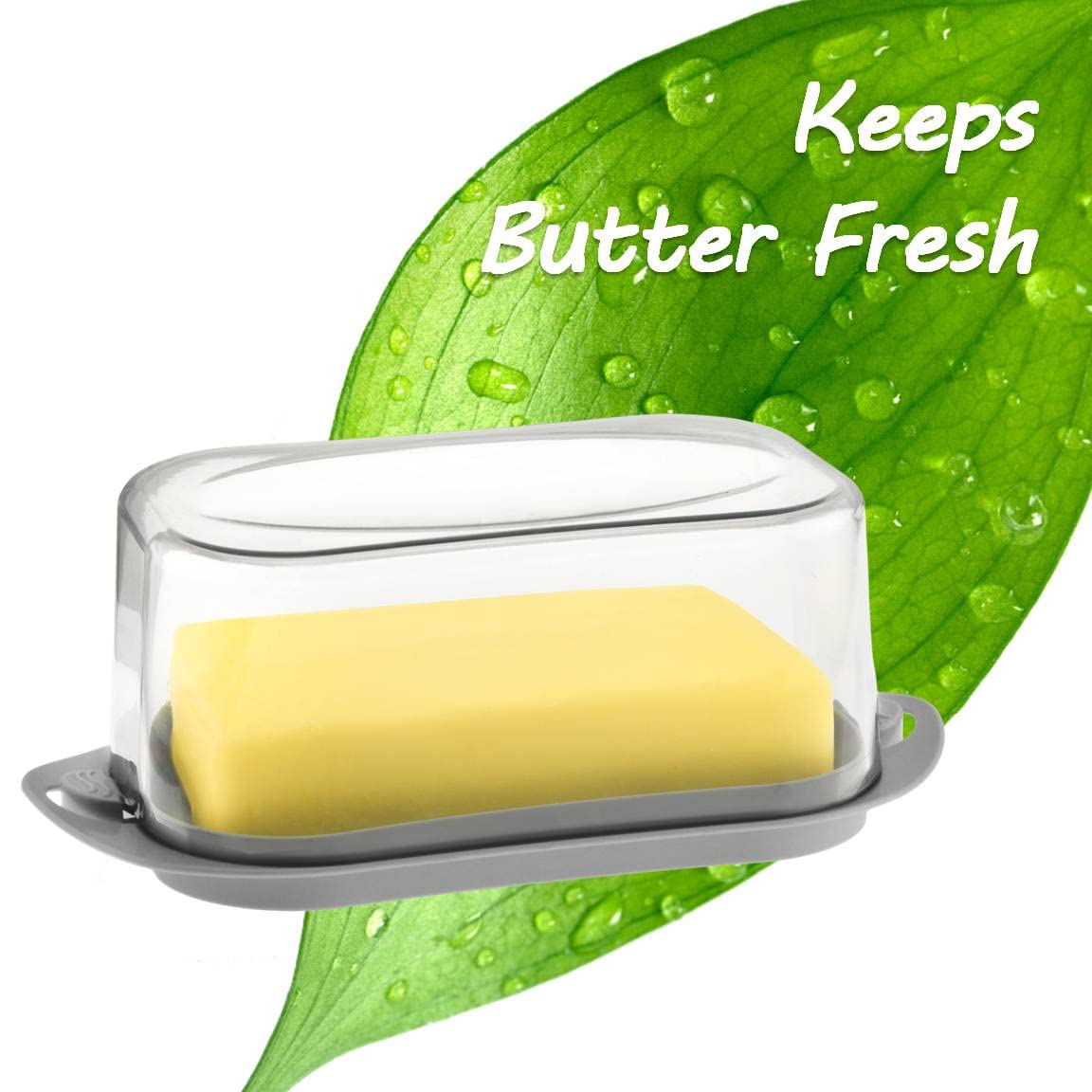 Plastic Butter Dish With Lid, Easy One Hand Slicing Butter Holder, A Perfect butter keeper For Fridge, - Locking Lid - Dishwasher Safe