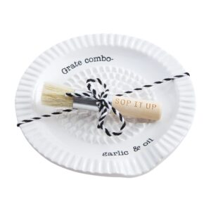 mud pie 40470003 circa garlic grater, dish 5.25" dia | brush 4.5", 5 1/4" 4 1/2", white