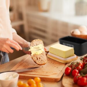 Hossejoy Large Butter Dish with Lid and Knife, Porcelain Butter Keeper Container Designed with Double Silicone Seals, Ceramic Butter Box, Perfect for Home Kitchen Countertop, 650ml (Black)