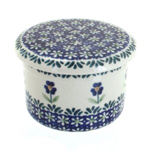 Blue Rose Polish Pottery Blue Daisy French Butter Dish