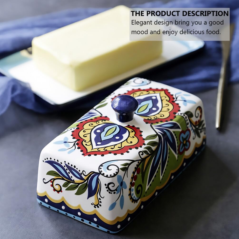 Cabilock Ceramic Butter Dish with Lids Banquet Butter Keeper Porcelain Butter Container Rectangular Food Container for Home and Kitchen