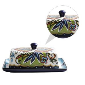 Cabilock Ceramic Butter Dish with Lids Banquet Butter Keeper Porcelain Butter Container Rectangular Food Container for Home and Kitchen