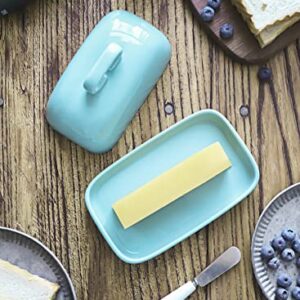 Better Butter Porcelain Butter Dish, Butter Dish with Lid, Butter Keeper - Hold 4oz East/West Coast Butter Stick and 8oz Kerrygold Butter - Easy to Grip, Turquoise