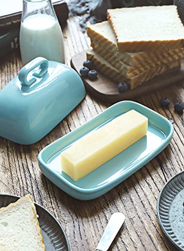 Better Butter Porcelain Butter Dish, Butter Dish with Lid, Butter Keeper - Hold 4oz East/West Coast Butter Stick and 8oz Kerrygold Butter - Easy to Grip, Turquoise