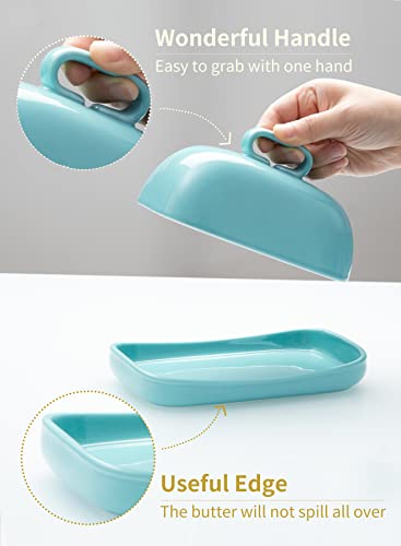 Better Butter Porcelain Butter Dish, Butter Dish with Lid, Butter Keeper - Hold 4oz East/West Coast Butter Stick and 8oz Kerrygold Butter - Easy to Grip, Turquoise