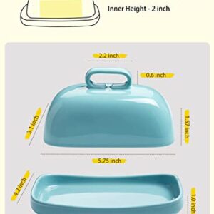 Better Butter Porcelain Butter Dish, Butter Dish with Lid, Butter Keeper - Hold 4oz East/West Coast Butter Stick and 8oz Kerrygold Butter - Easy to Grip, Turquoise