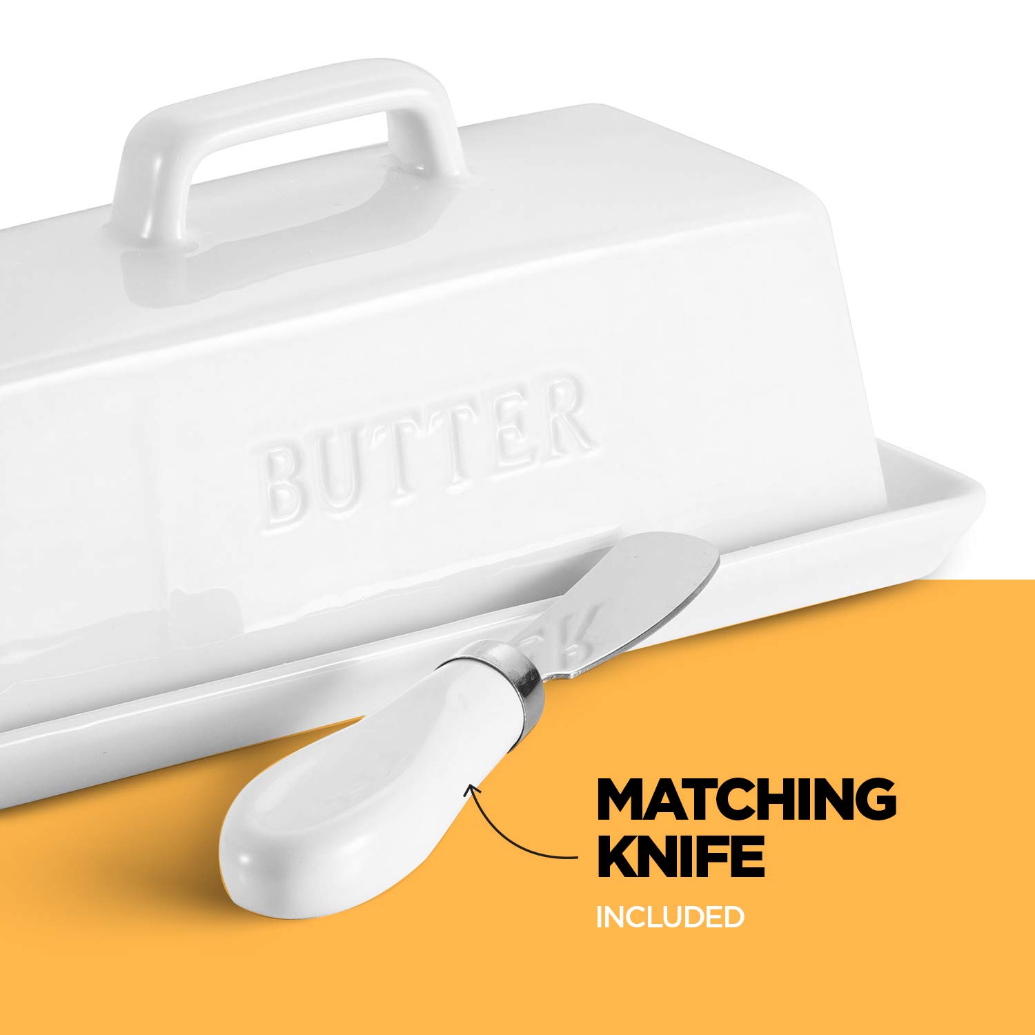 Beautiful bunder of a Ceramic Butter Dish Set with Lid and Knife & Extra-Large Stainless Steel Lemon Squeezer