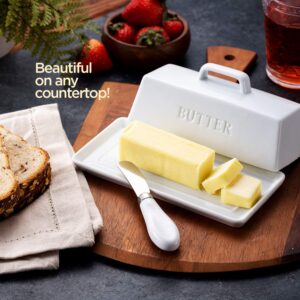 Beautiful bunder of a Ceramic Butter Dish Set with Lid and Knife & Extra-Large Stainless Steel Lemon Squeezer