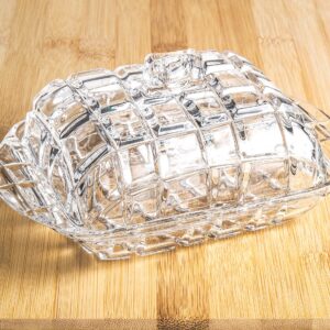 Butter Dish - Cheese Dish - Covered - Cut Crystal Glass - Rectangular - 6.8" Length - Made in Europe - by Barski