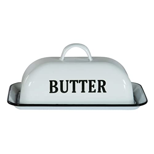 VIP Home and Garden Metal Enamel Butter Dish with Gloss Finish