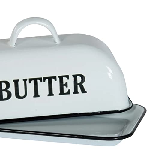 VIP Home and Garden Metal Enamel Butter Dish with Gloss Finish