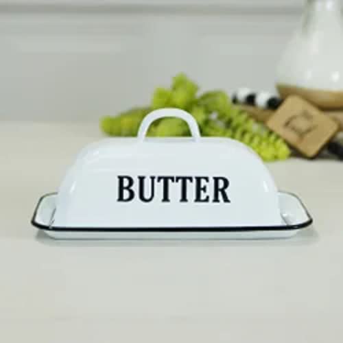 VIP Home and Garden Metal Enamel Butter Dish with Gloss Finish