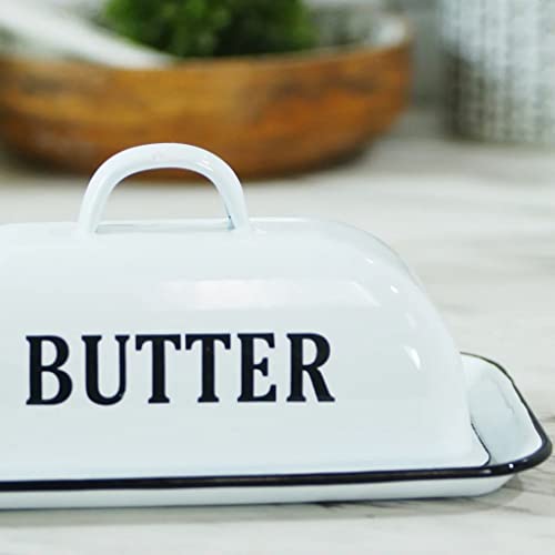 VIP Home and Garden Metal Enamel Butter Dish with Gloss Finish